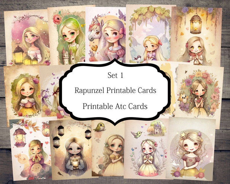 Rapunzel Printable ATC Cards, Junk Journal Cards, Digital Paper ...