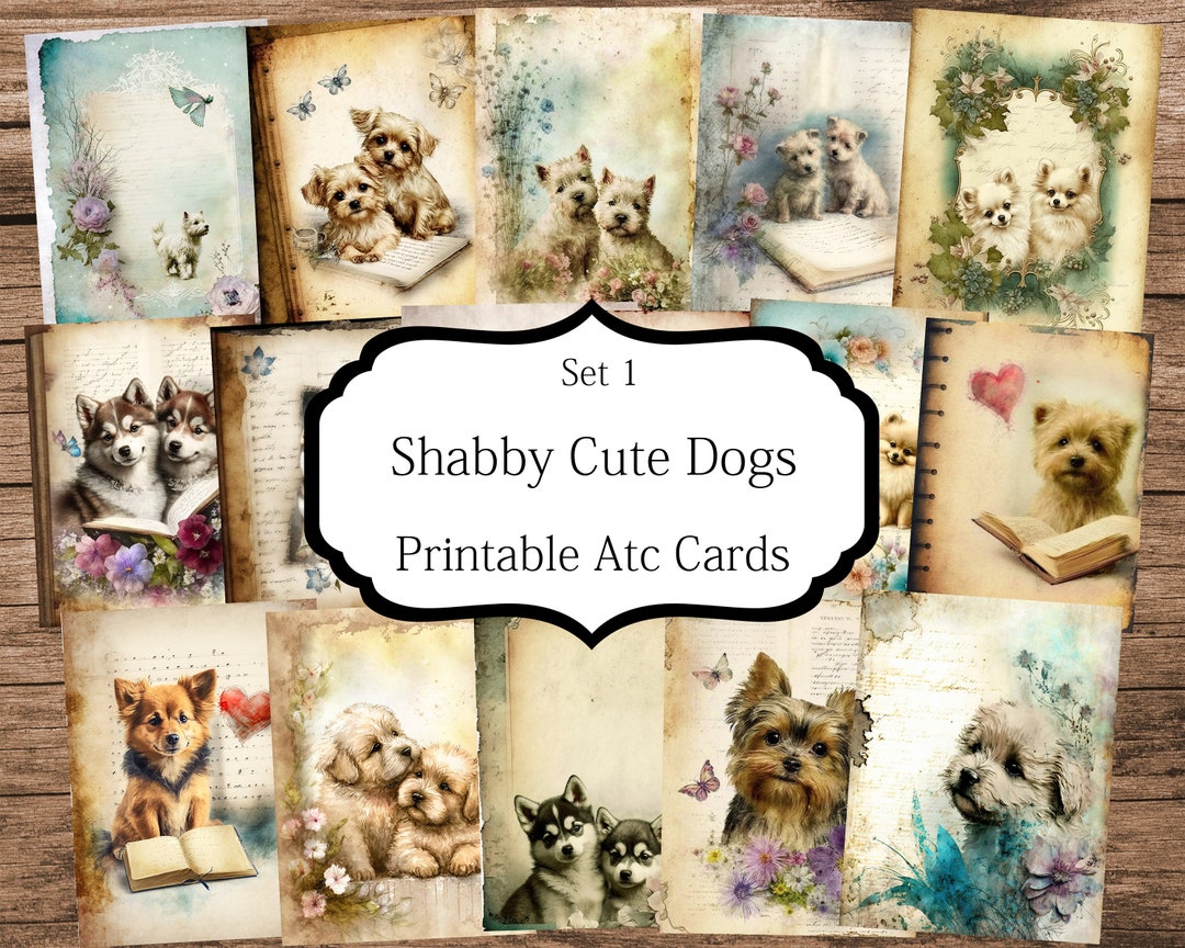 Shabby Cute Dogs ATC Cards,junk Journal Cards, Digital Paper, Printable ...