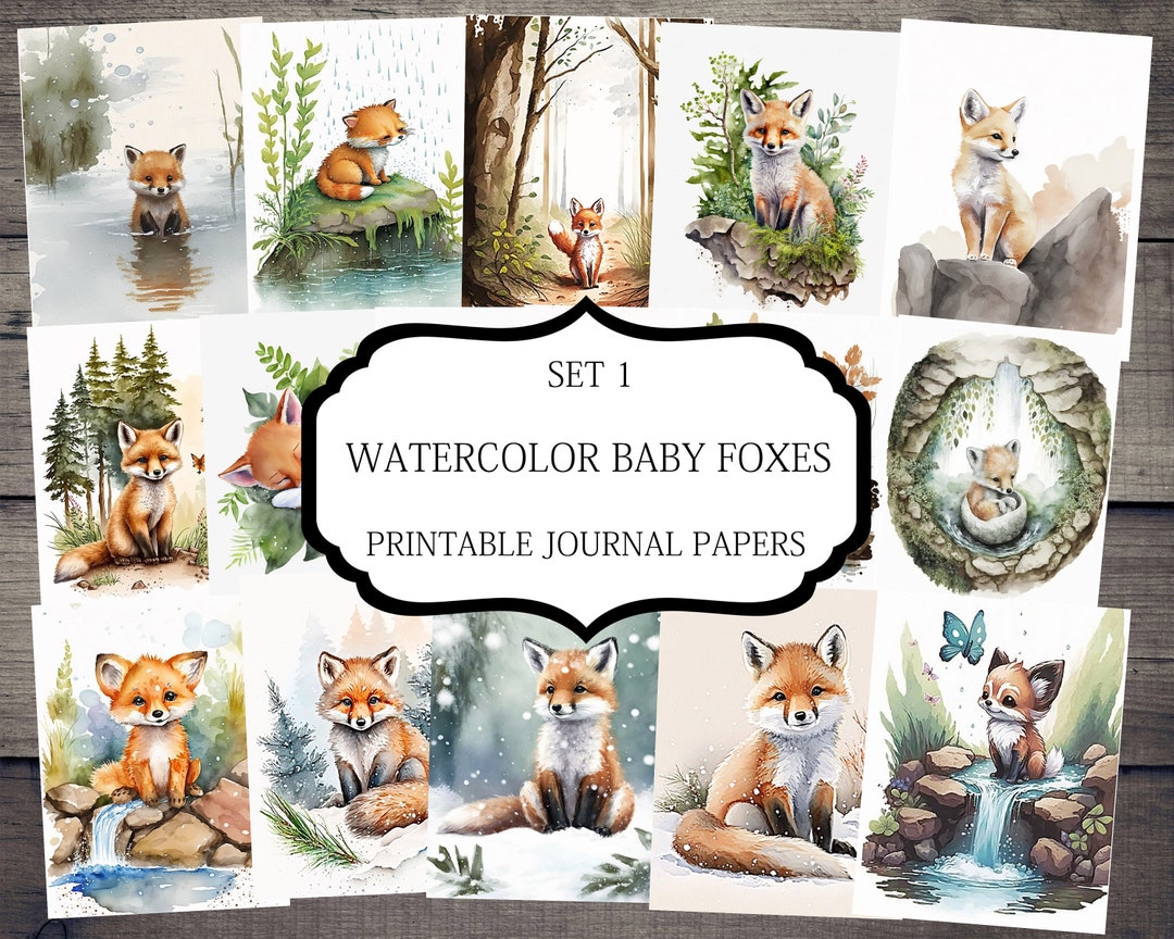 Watercolor Baby Foxes Papers,scrapbooking Pages, Junk Journal Pages ...