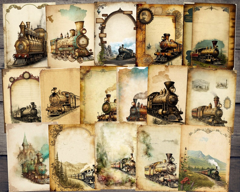 Vintage Trains ATC Cards, Junk Journal Cards, Digital Paper, Printable ...