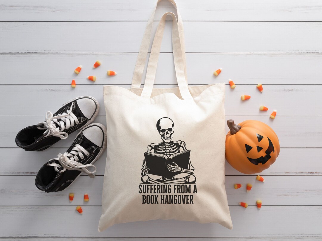 Book Hangover Skeleton Cotton Tote Bag: Bookish Halloween Library Bag ...