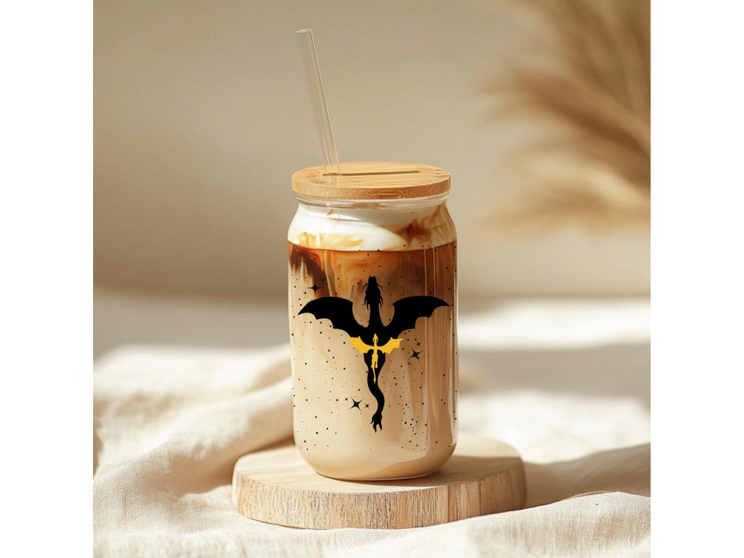 Dragon Iced Coffee Glass: Fantasy Book Tumbler With Bamboo Lid - Etsy