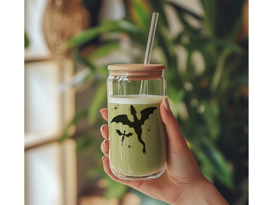 Dragon Iced Coffee Glass: Fantasy Book Tumbler With Lid & Straw - Etsy