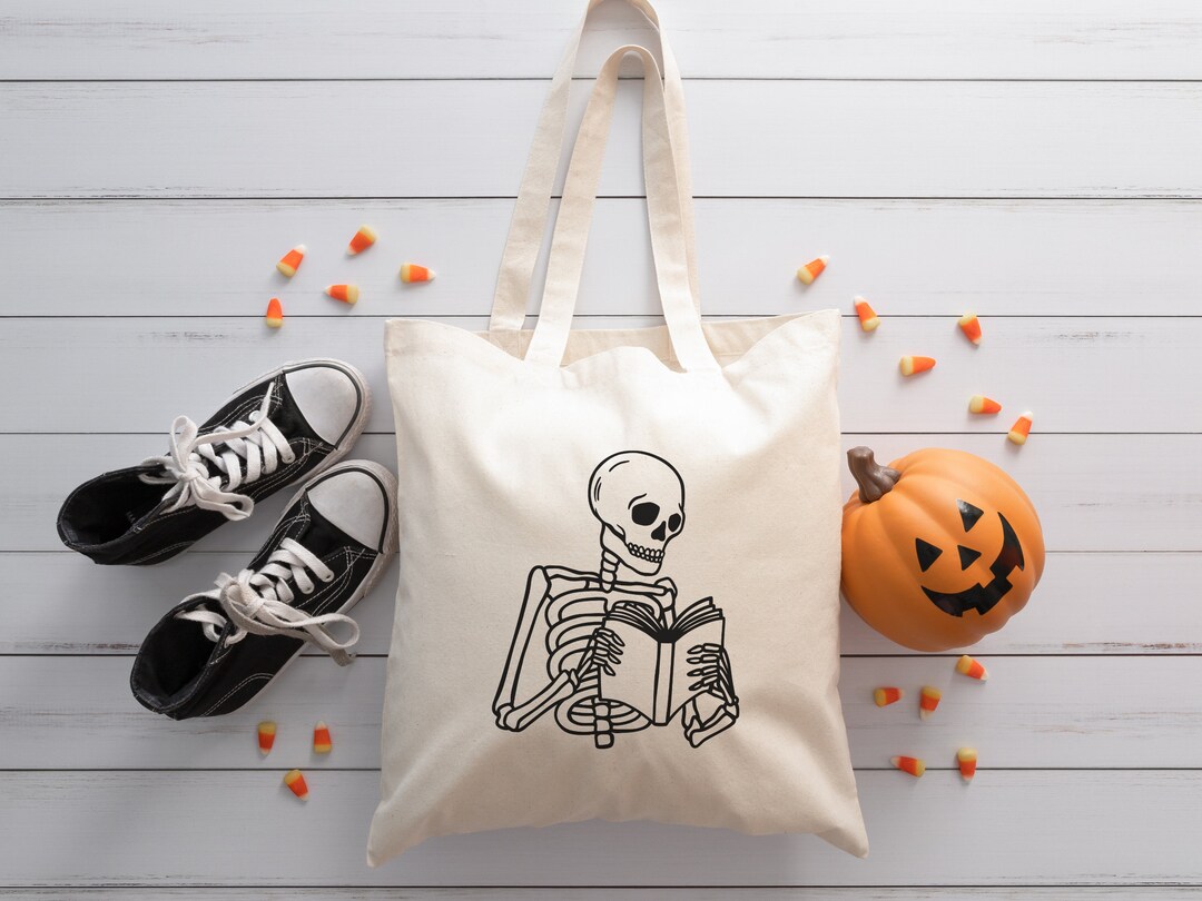Skeleton Reader Book Tote Bag, Bookish Bag, Horror Book Bag, Skull Book ...