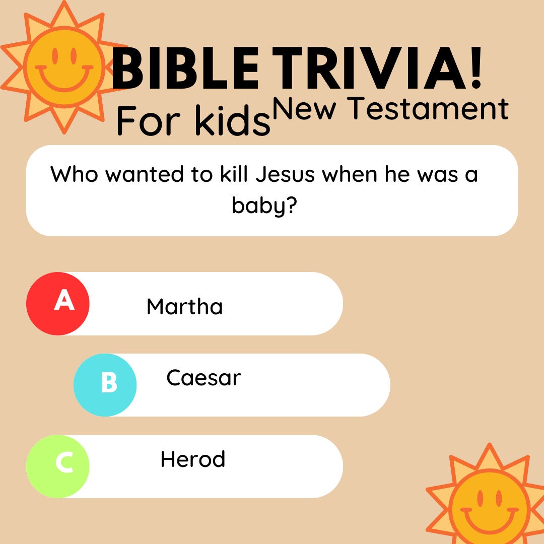 Christian Bible Trivia for Kids, New Testament Trivia, Bible Party ...