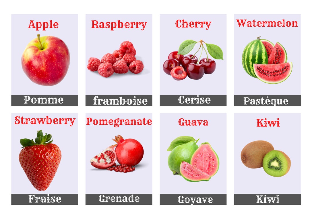 French Fruit Flash Card for Kids - Etsy