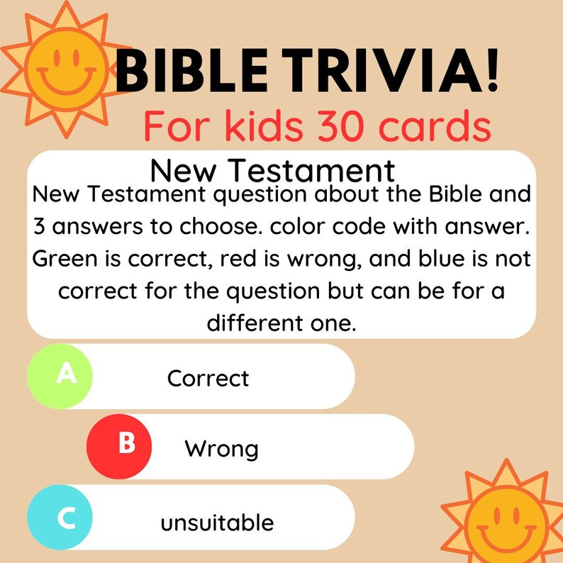 Christian Bible Trivia for Kids, New Testament Trivia, Bible Party ...