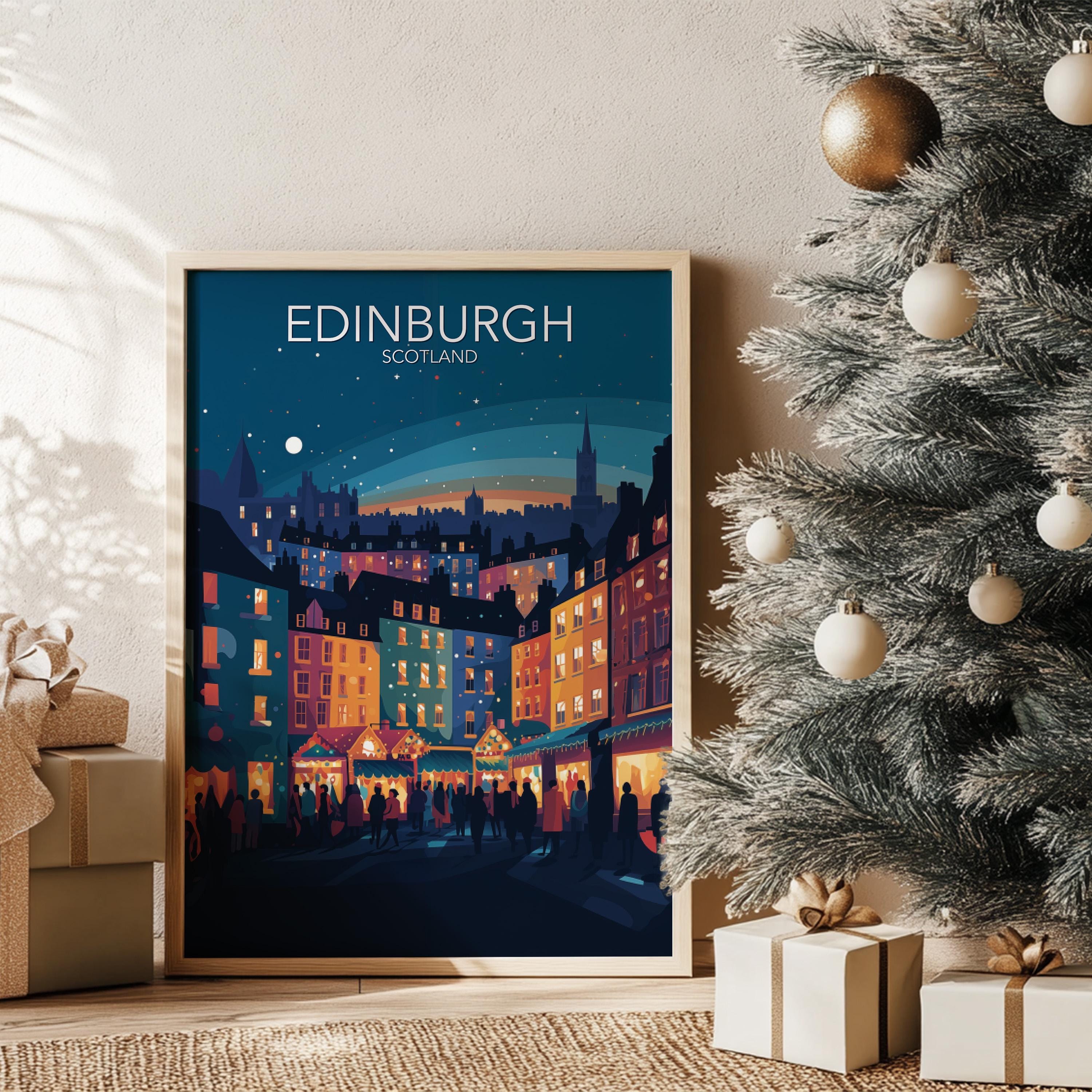 Edinburgh Christmas Market Art Print – Festive Wall Art Poster – Winter ...