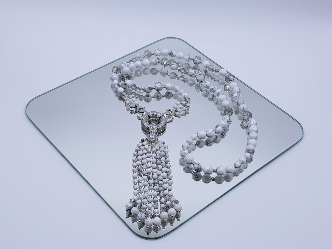 White Howlite/crystals Set, Necklace With Tassel & Earrings, Necklace ...