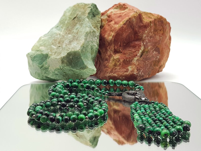 Green Tigers Eye Set Necklace With Tassel and Earrings Gift - Etsy