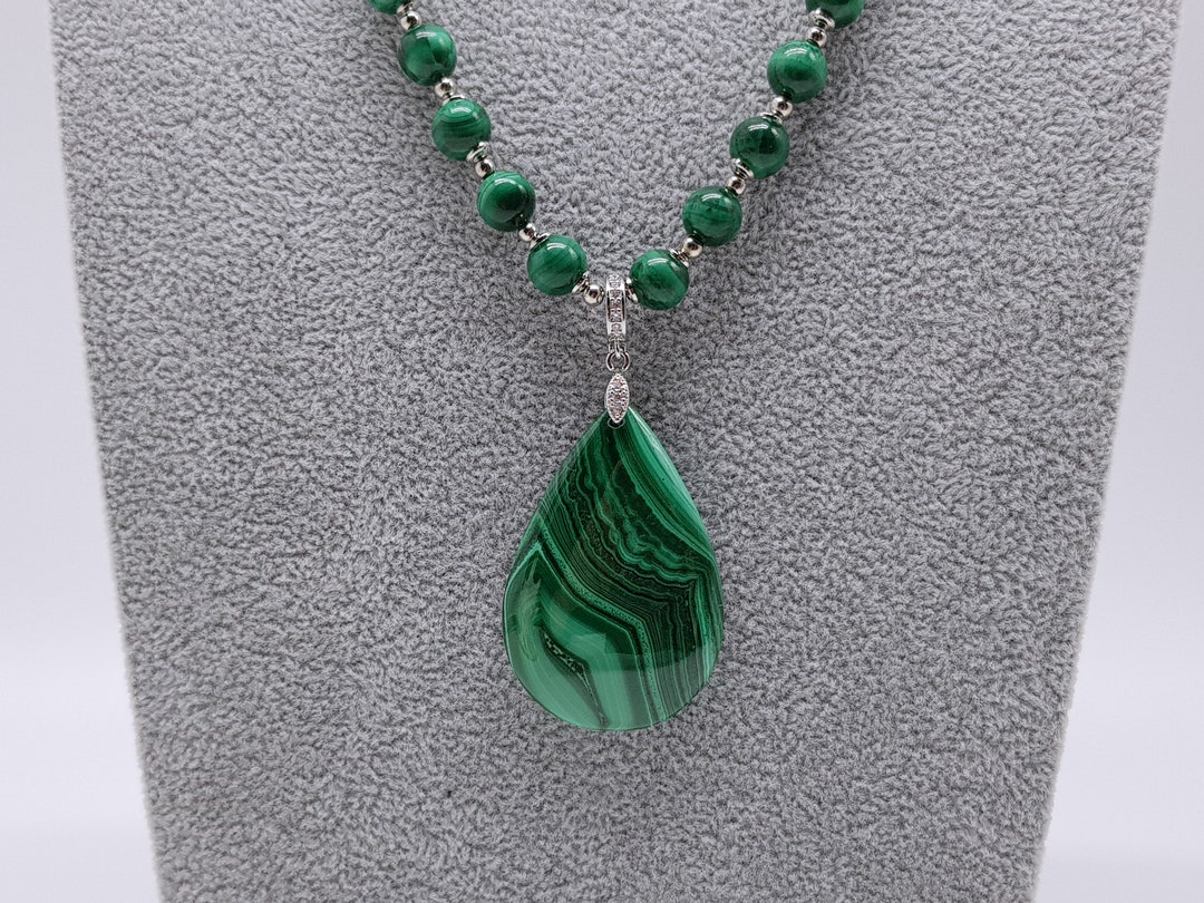 Malachite Jewellery Set Necklace and Earrings Gift Present - Etsy