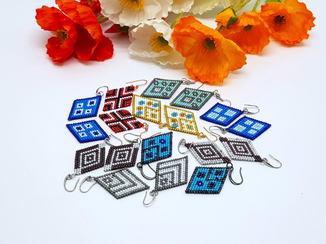 Handwoven Beaded Earrings: Boho Geometric Rhombus Jewelry - Etsy