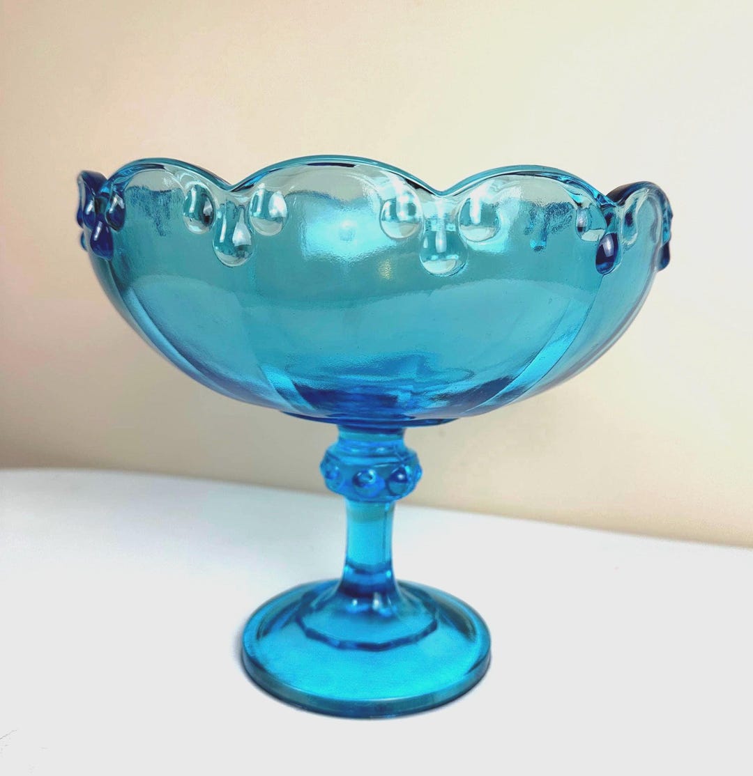 Vintage Indiana Glass Compote: Mid-century Aqua Blue Garland Bowl - Etsy