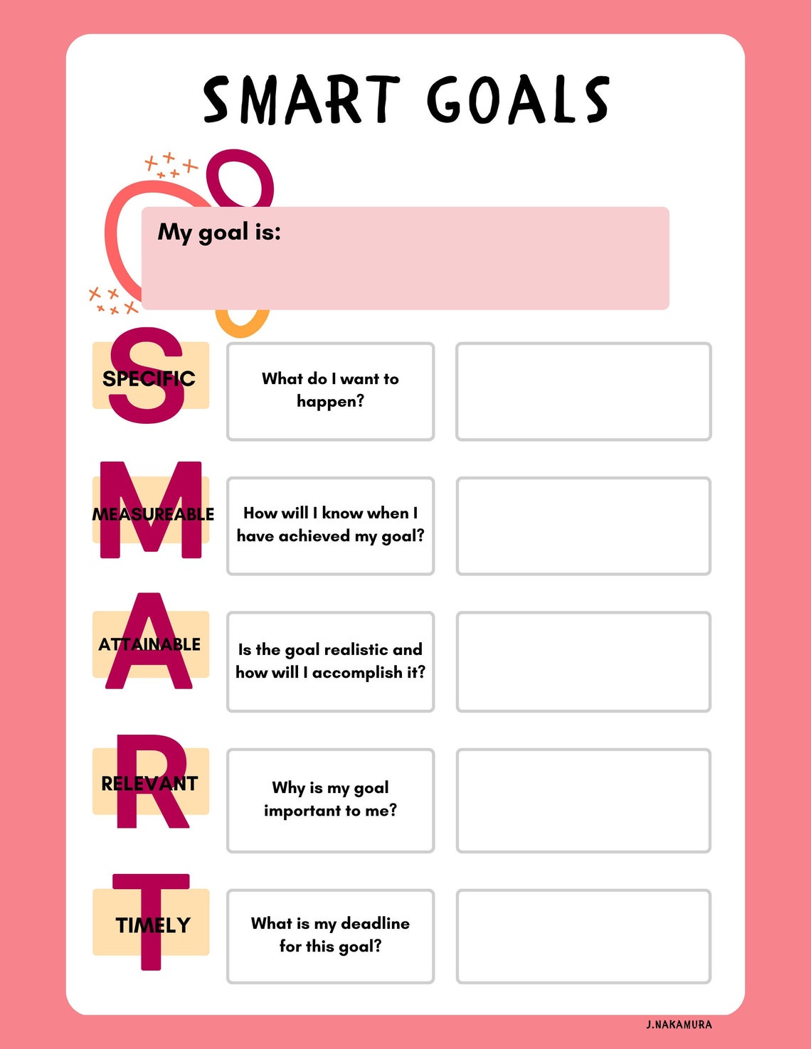 Smart Goal Planning Template Digital Download Etsy