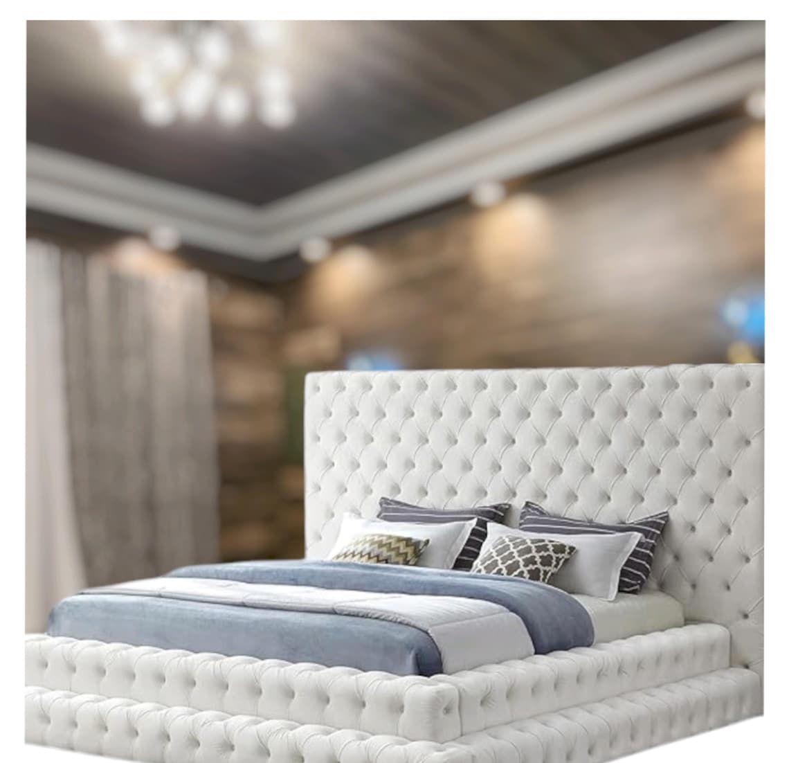 Luxury Round Shape Tufted Bed Frame Mahadev Tall Wingback Modern Velvet ...