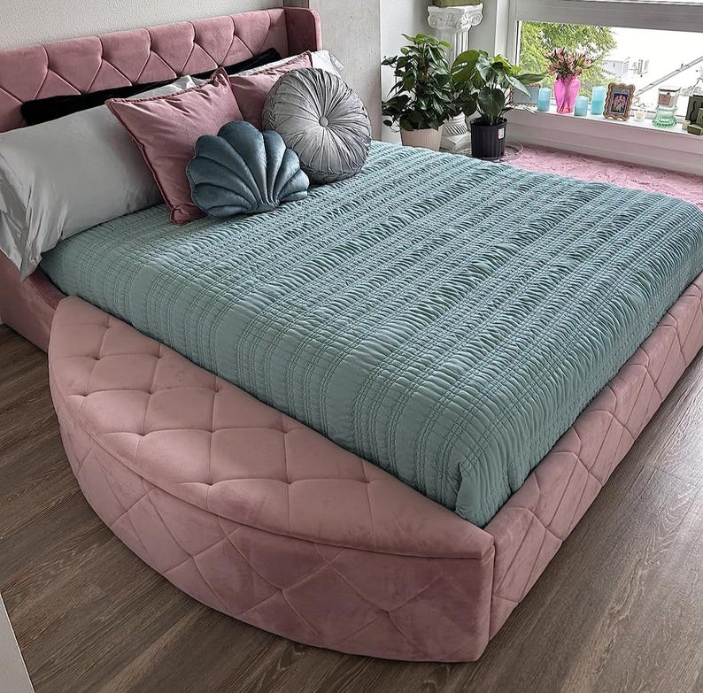 Luxury Round Shape Tufted Bed Frame Mahadev Tall Wingback - Modern ...