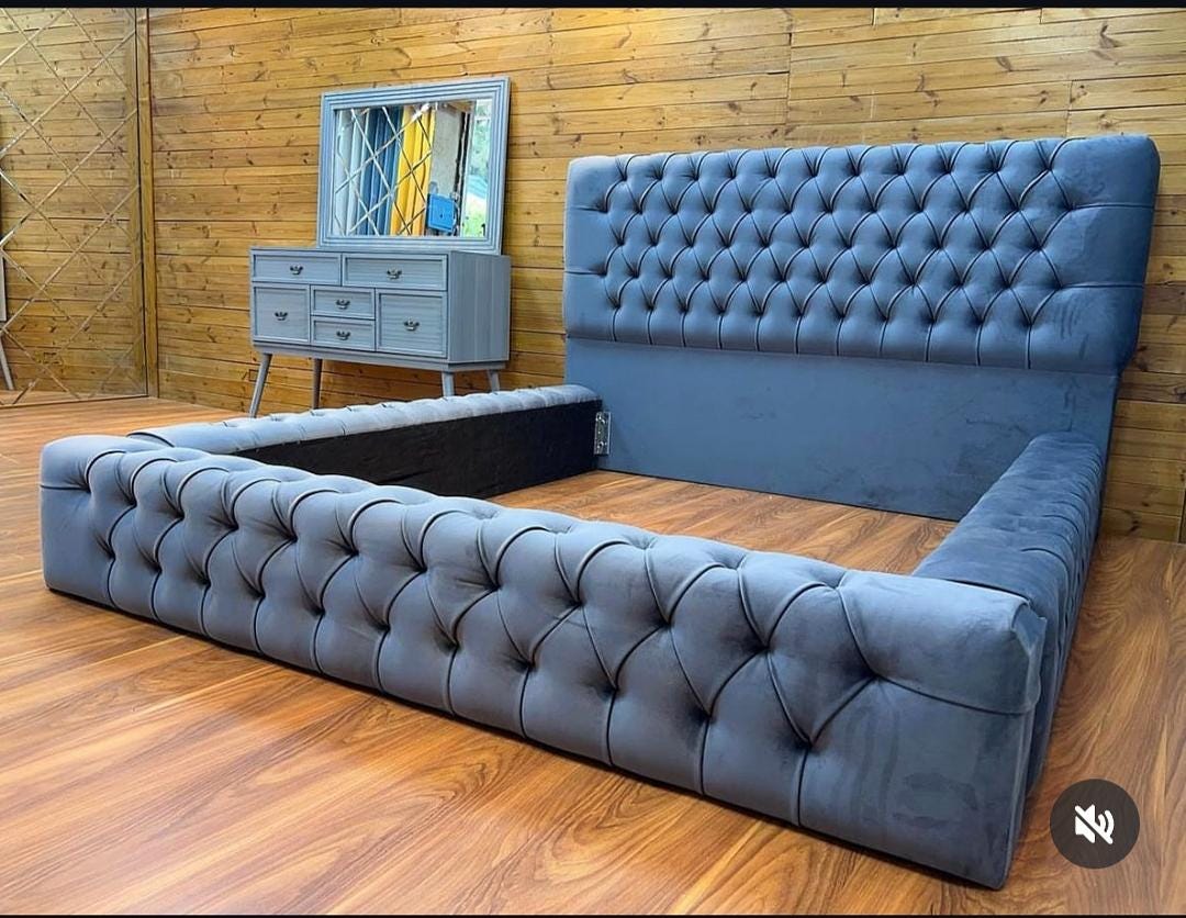 Luxury Tufted Bed Frame Mahadev Tall Wingback Modern Velvet Tufted ...