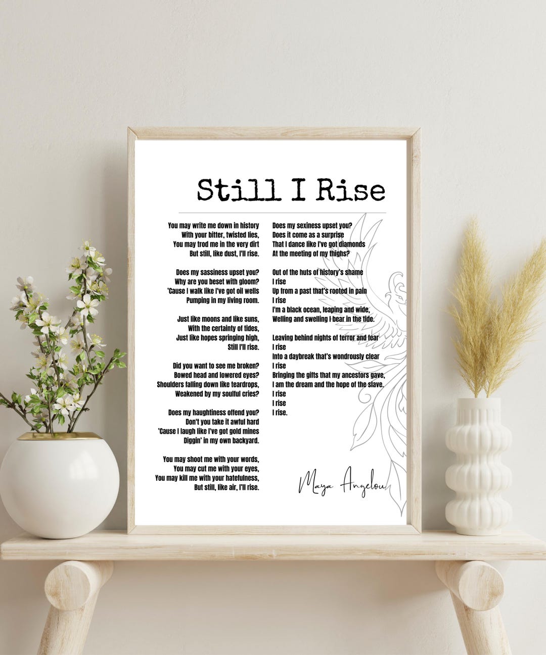 Maya Angelou, Still I Rise Quote, Book Printable Poster, Poem Wall Art ...