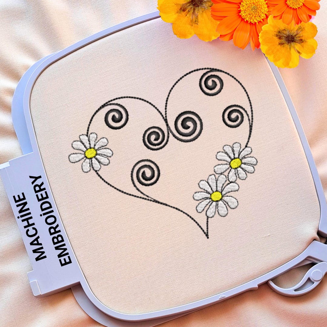 Daisy Heart Machine Embroidery Design File - Flowers Very Small Hoops ...
