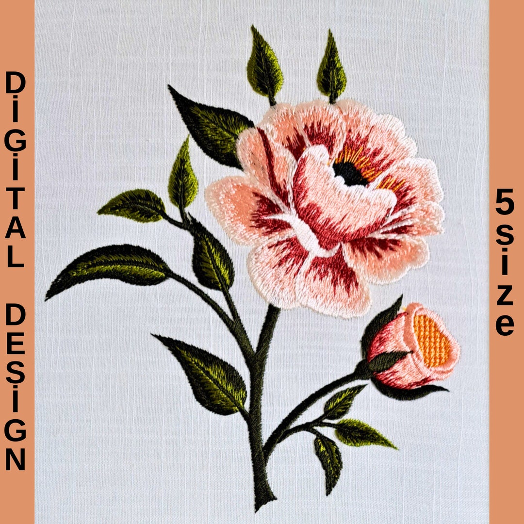 Rose Machine Embroidery Design File, Digital Flower Pattern Kit, Floral ...