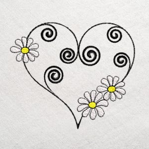 Daisy Heart Machine Embroidery Design File - Flowers Very Small Hoops ...