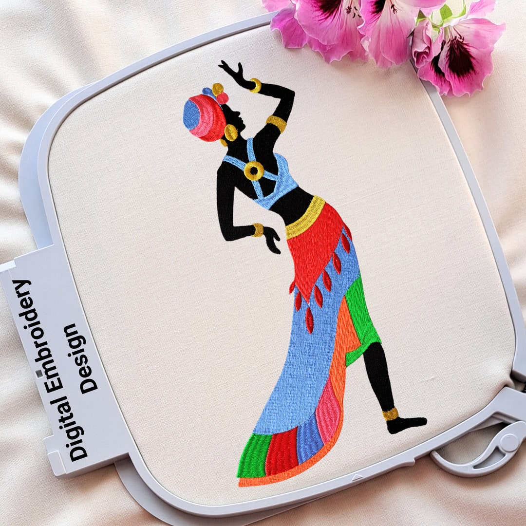 Afro Woman Dancer Embroidery Designs, Black Girl Dancing Embroidery ...