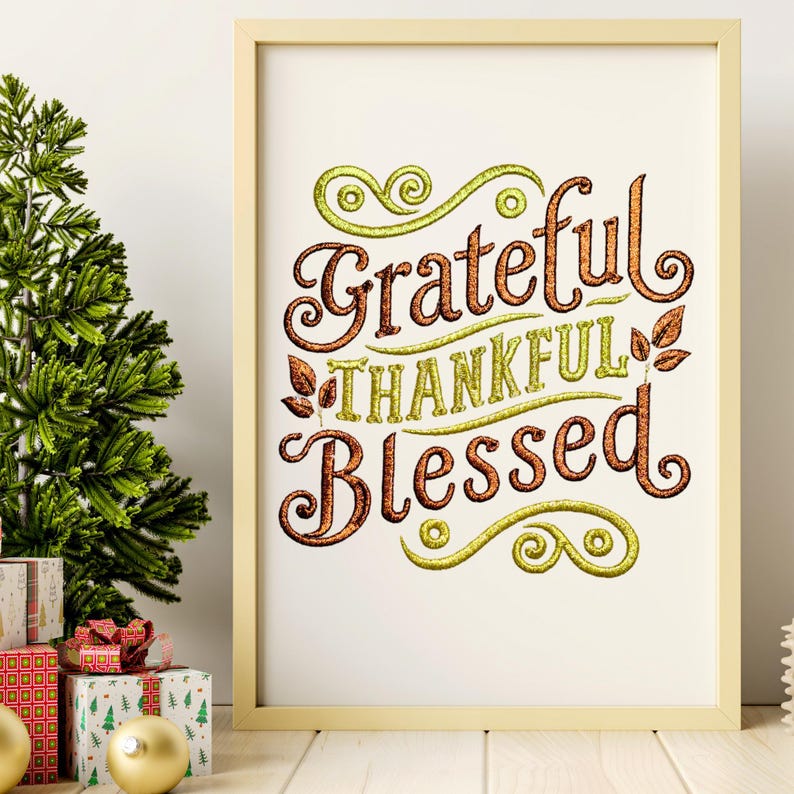 Grateful Thankful Blessed Embroidery Design Fall Thanksgiving Decor ...