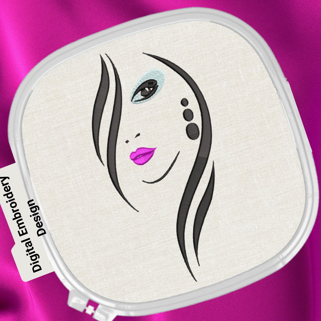Modern Woman Face Embroidery Design 5 Sizes Available Abstract Portrait ...