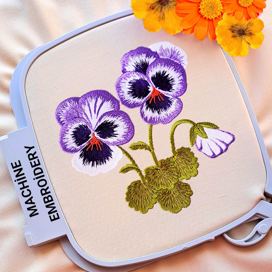 Pansies Floral Machine Embroidery Design: Purple Flowers 4x4 Hoop ...