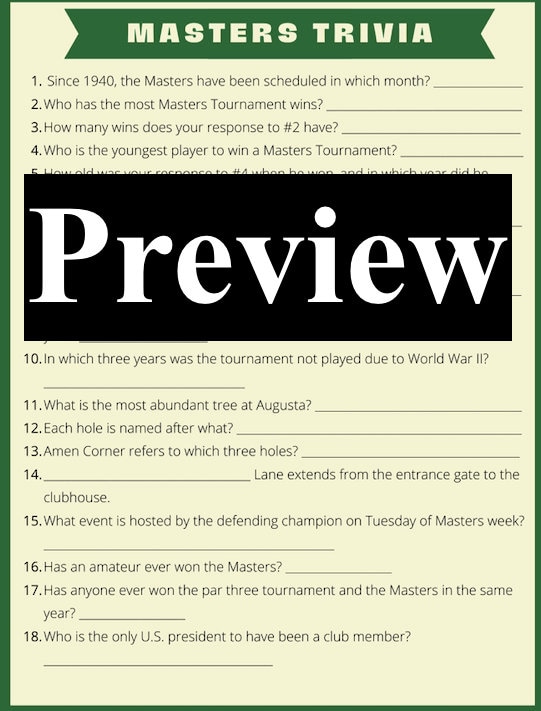 Masters Trivia | Masters Golf Trivia Game | Printable Golf Trivia ...
