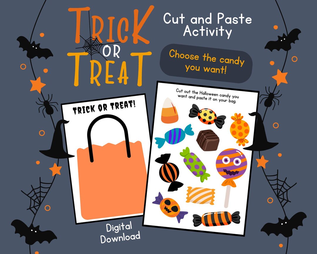 Trick or Treat Cut and Paste Halloween Activity for Children - Etsy