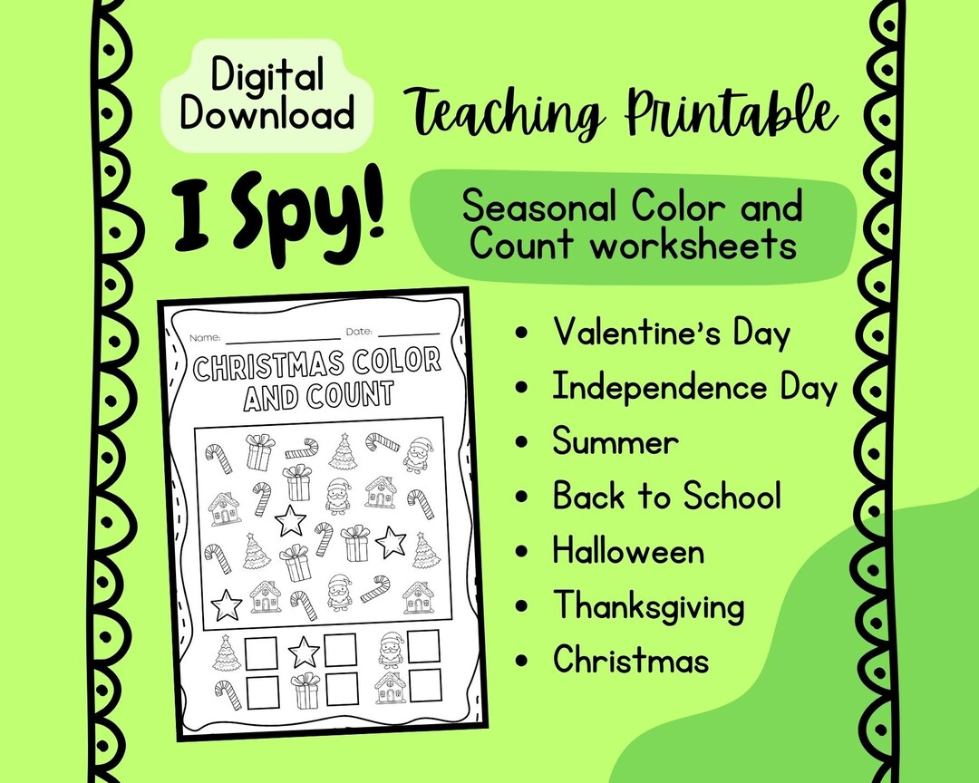 I Spy - Color and Count Seasonal Math Worksheets (handouts) - Digital ...