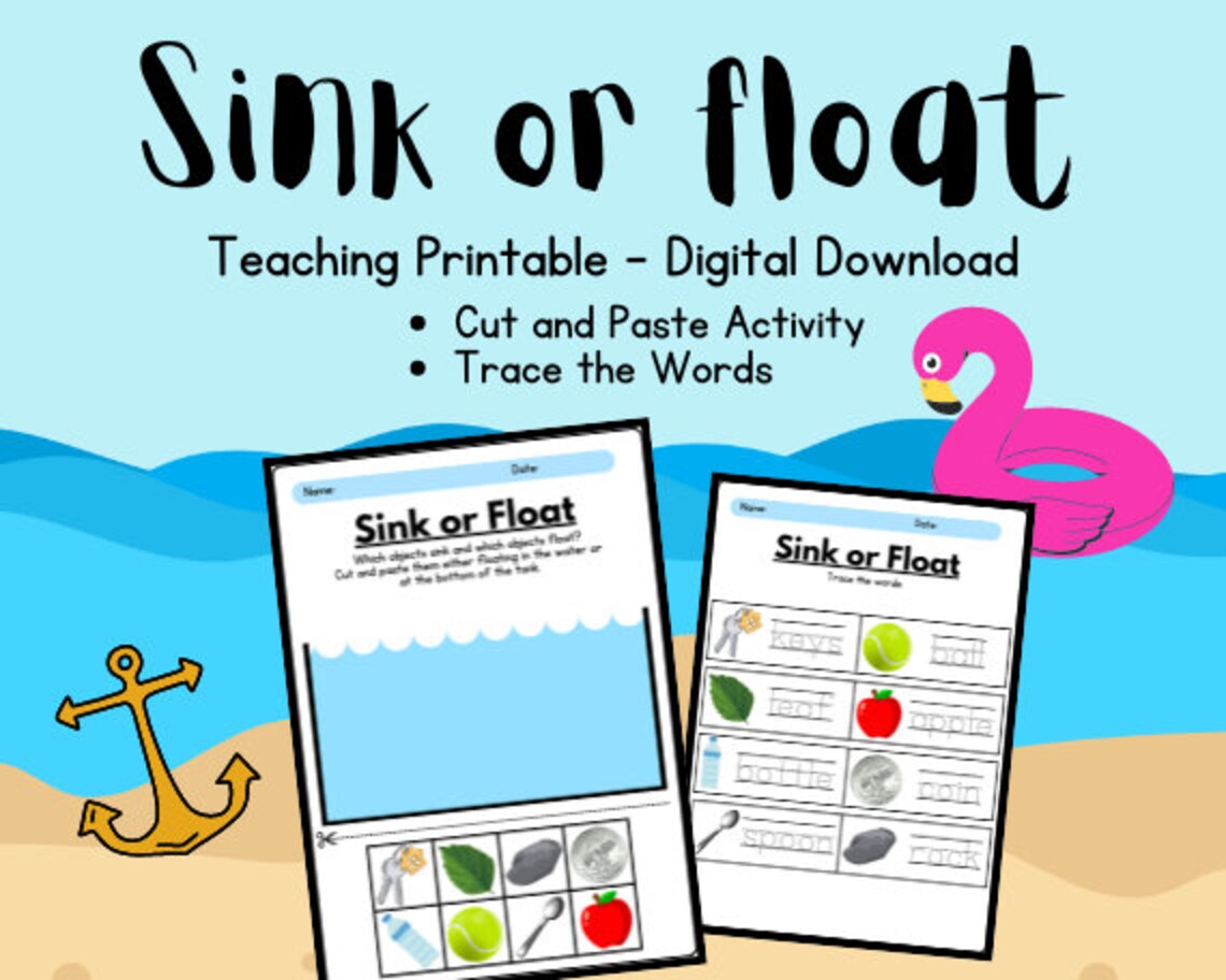Sink or Float Cut and Paste Activity Worksheet With Word Tracing ...