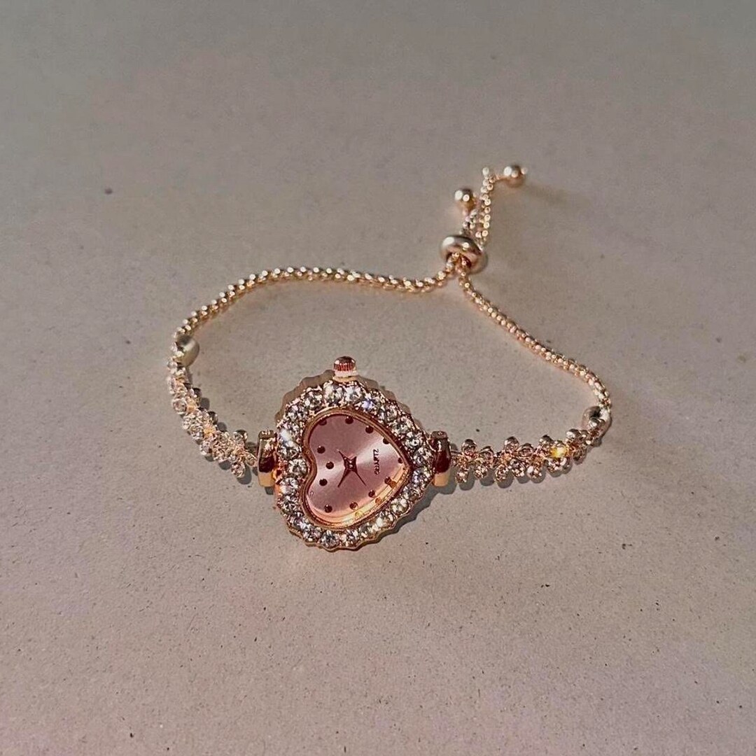 Heart Watch Collection: Satin Pink & Gold Quartz Heart Face Watch - Etsy