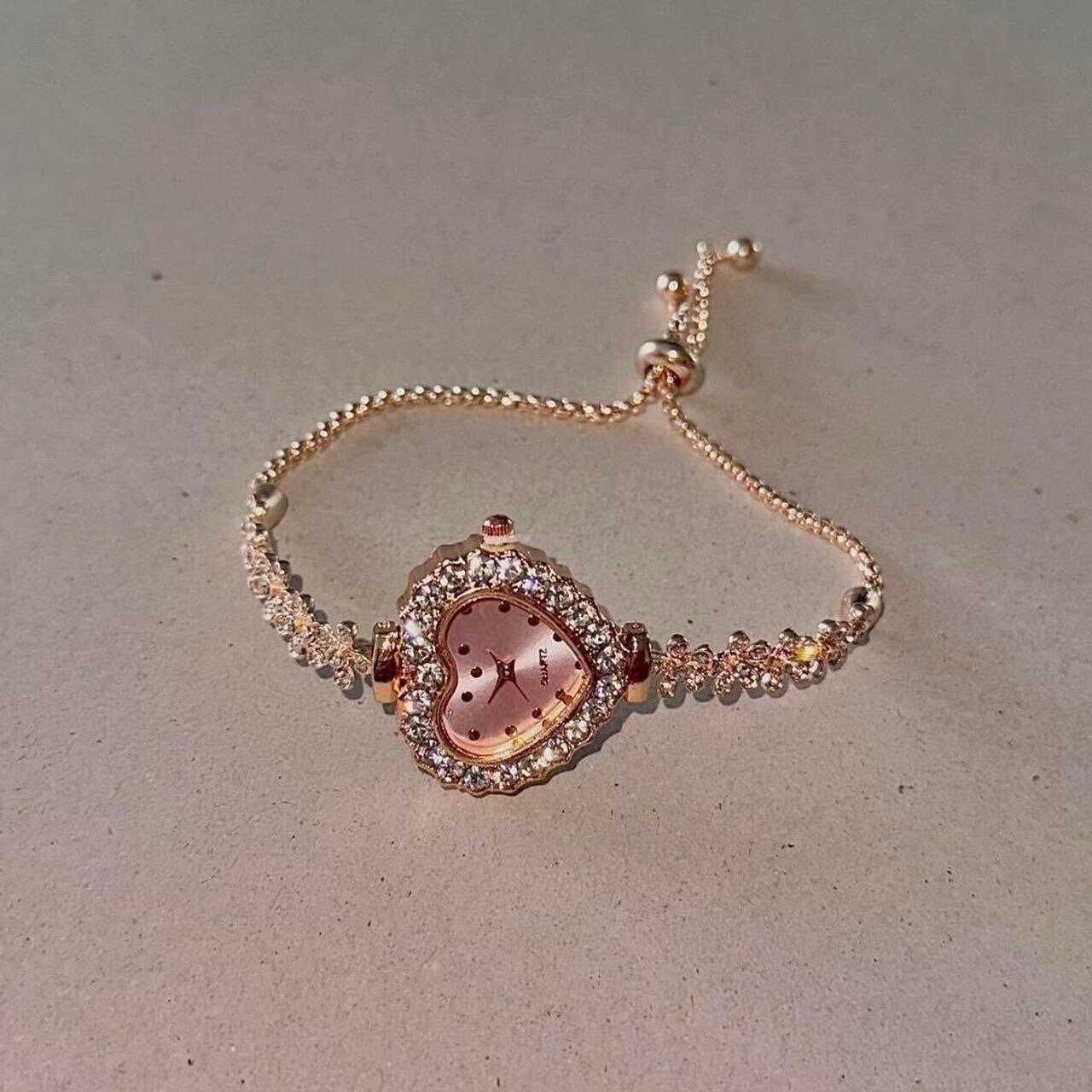 Heart Watch Collection: Satin Pink & Gold Quartz Heart Face Watch - Etsy