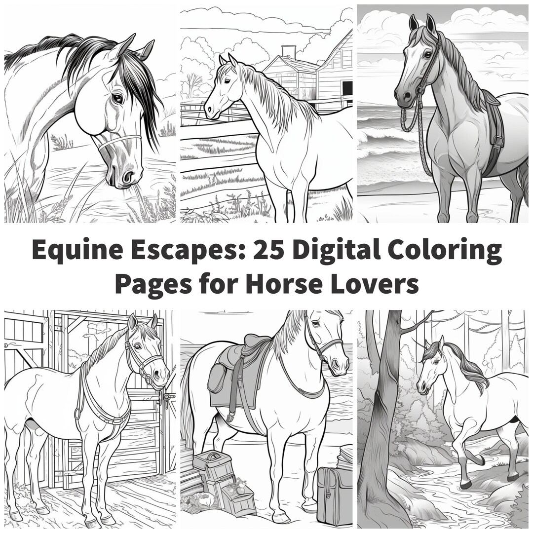 Equine Escapes: 25 Digital Coloring Pages for Horse Lovers - Etsy