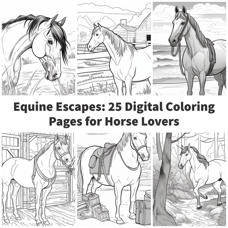 Equine Escapes: 25 Digital Coloring Pages for Horse Lovers - Etsy