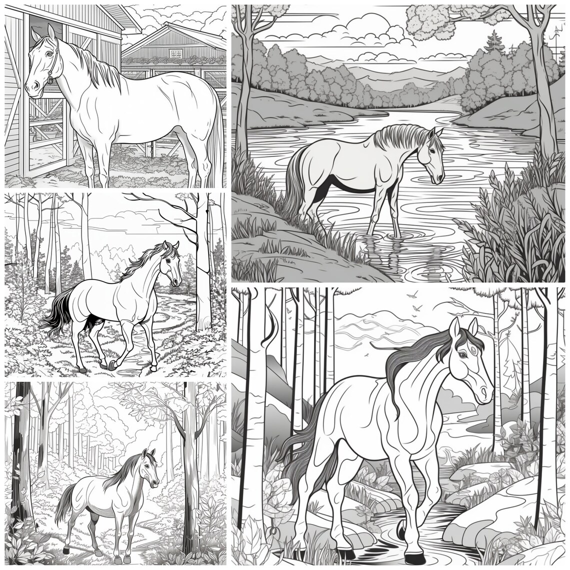 Equine Escapes: 25 Digital Coloring Pages for Horse Lovers - Etsy