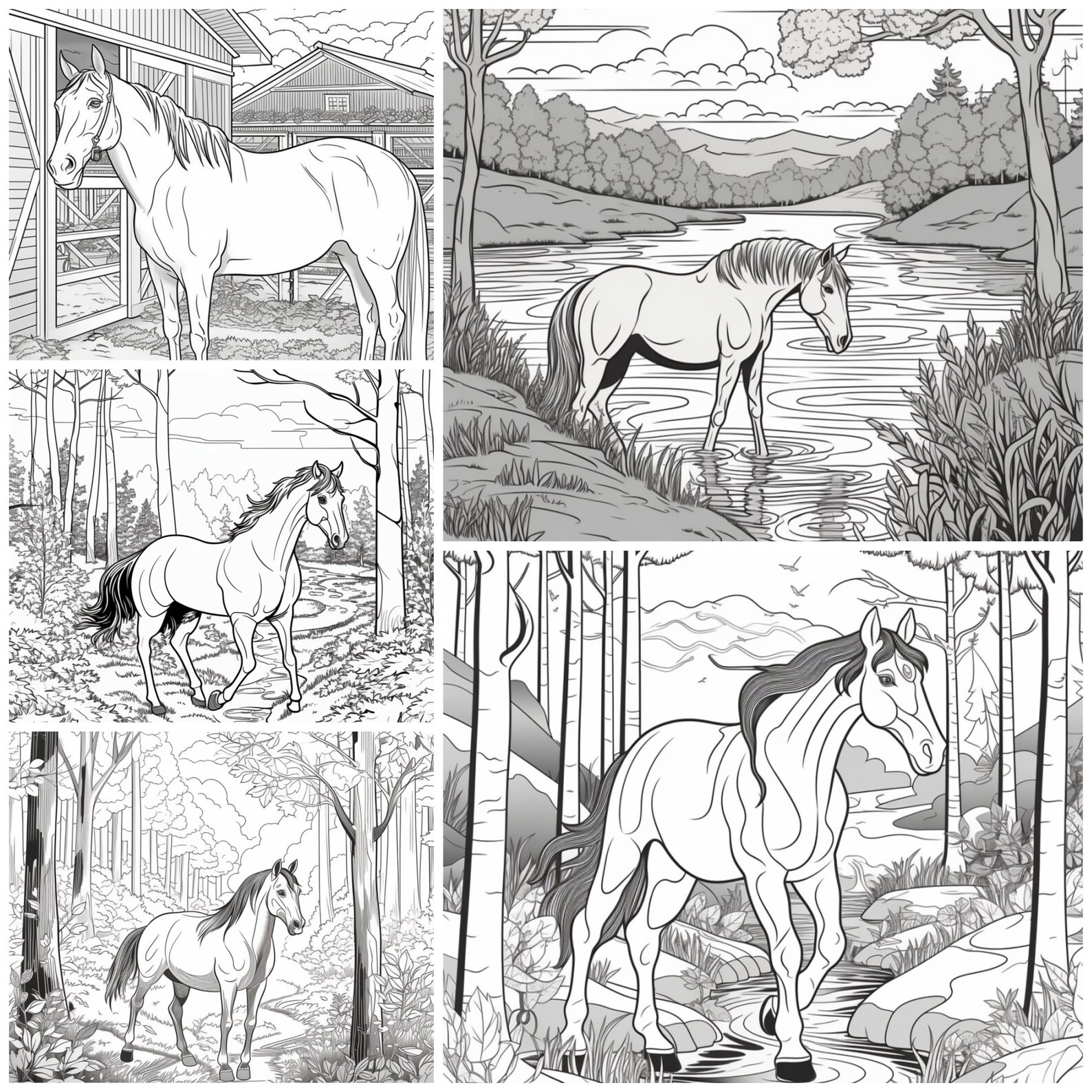 Equine Escapes: 25 Digital Coloring Pages for Horse Lovers - Etsy