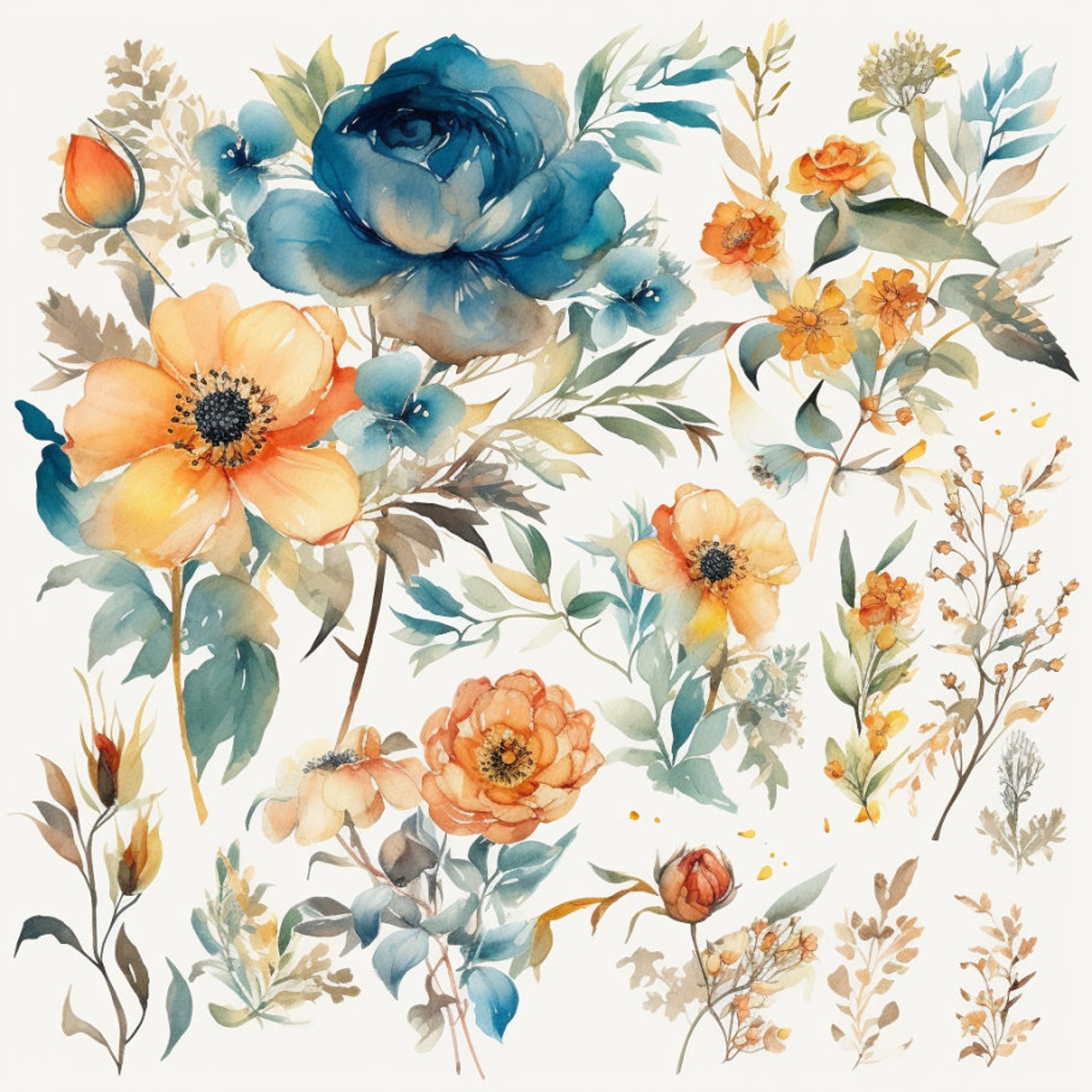Watercolor Floral Treasures: 20 Unique Designs - Digital Sublimation ...