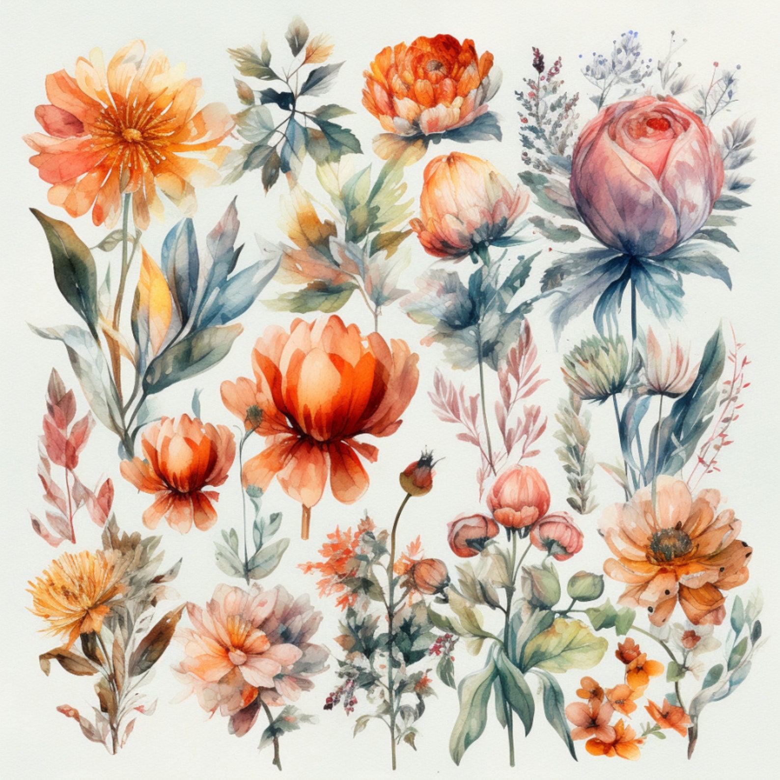 Watercolor Floral Treasures: 20 Unique Designs Digital Sublimation ...