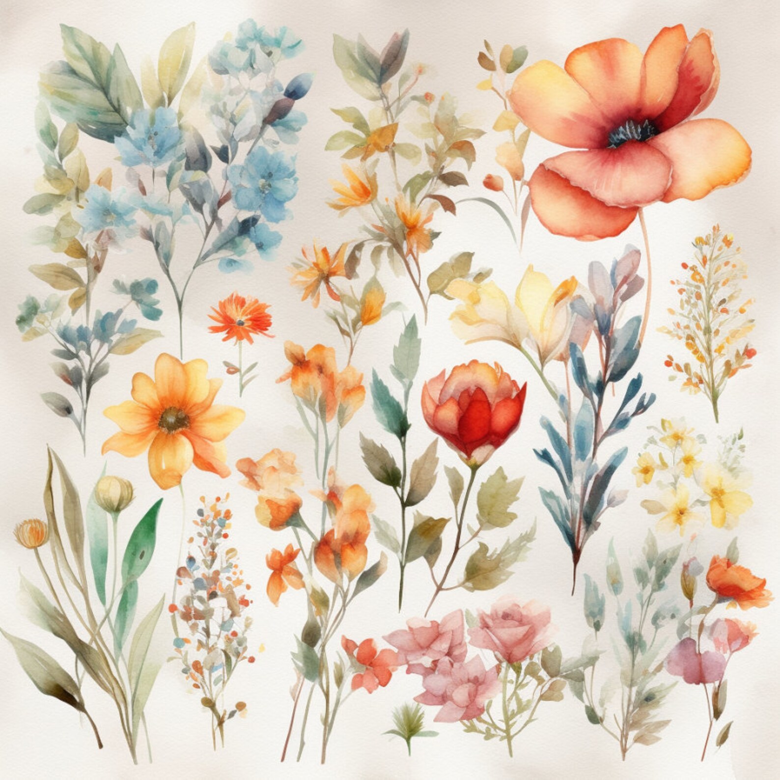 Watercolor Floral Treasures: 20 Unique Designs Digital Sublimation ...