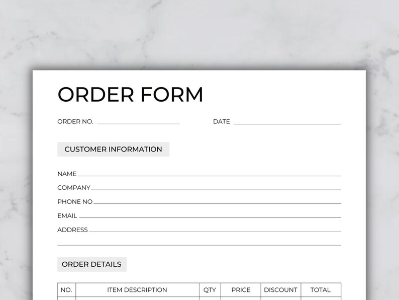 Fillable Order Form Template Printable, Order Form for Small Business ...