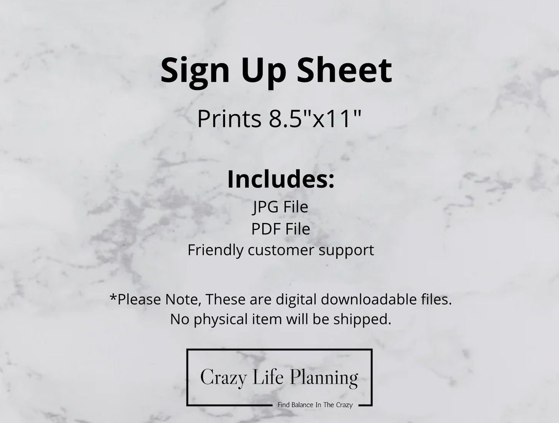Fillable Sign up Sheet Printable Event Sign Up, Customer Sign Up, Email ...