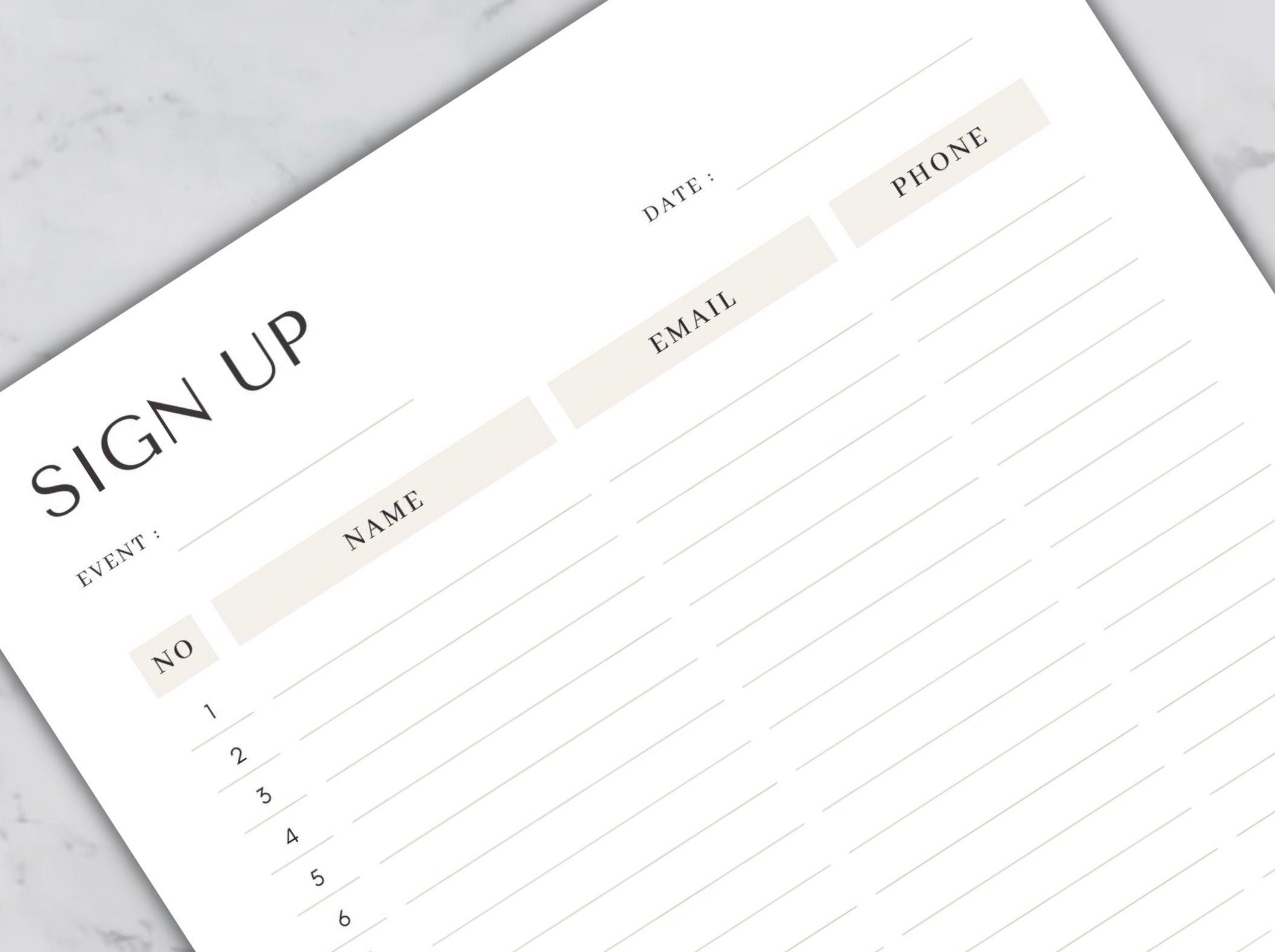 Fillable Sign up Sheet Printable Event Sign Up, Customer Sign Up, Email ...