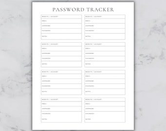 Password Tracker Printable & Fillable, Password Keeper, Password ...