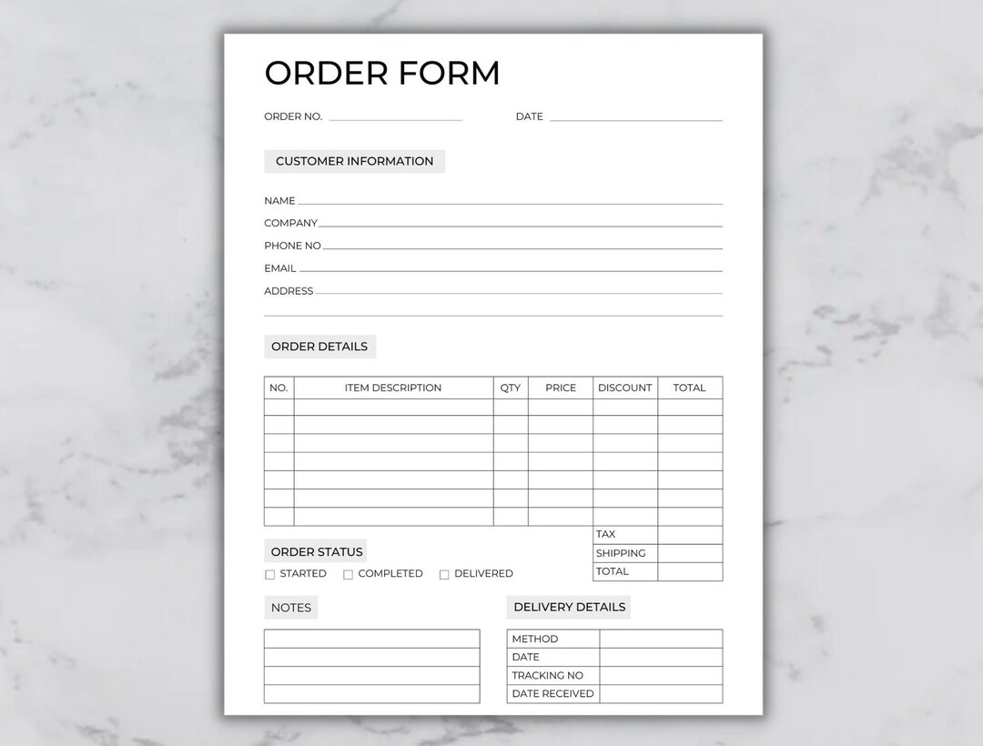 Fillable Order Form Template Printable, Order Form for Small Business, Purchase Order Form, A4 ...