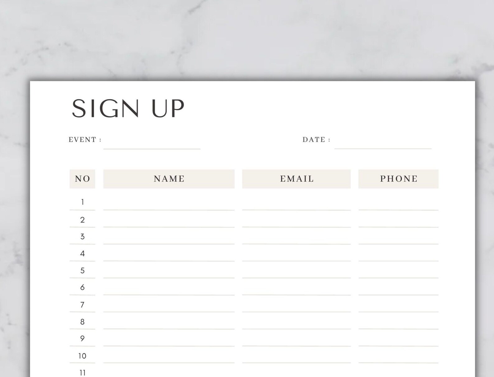 Fillable Sign up Sheet Printable Event Sign Up, Customer Sign Up, Email ...
