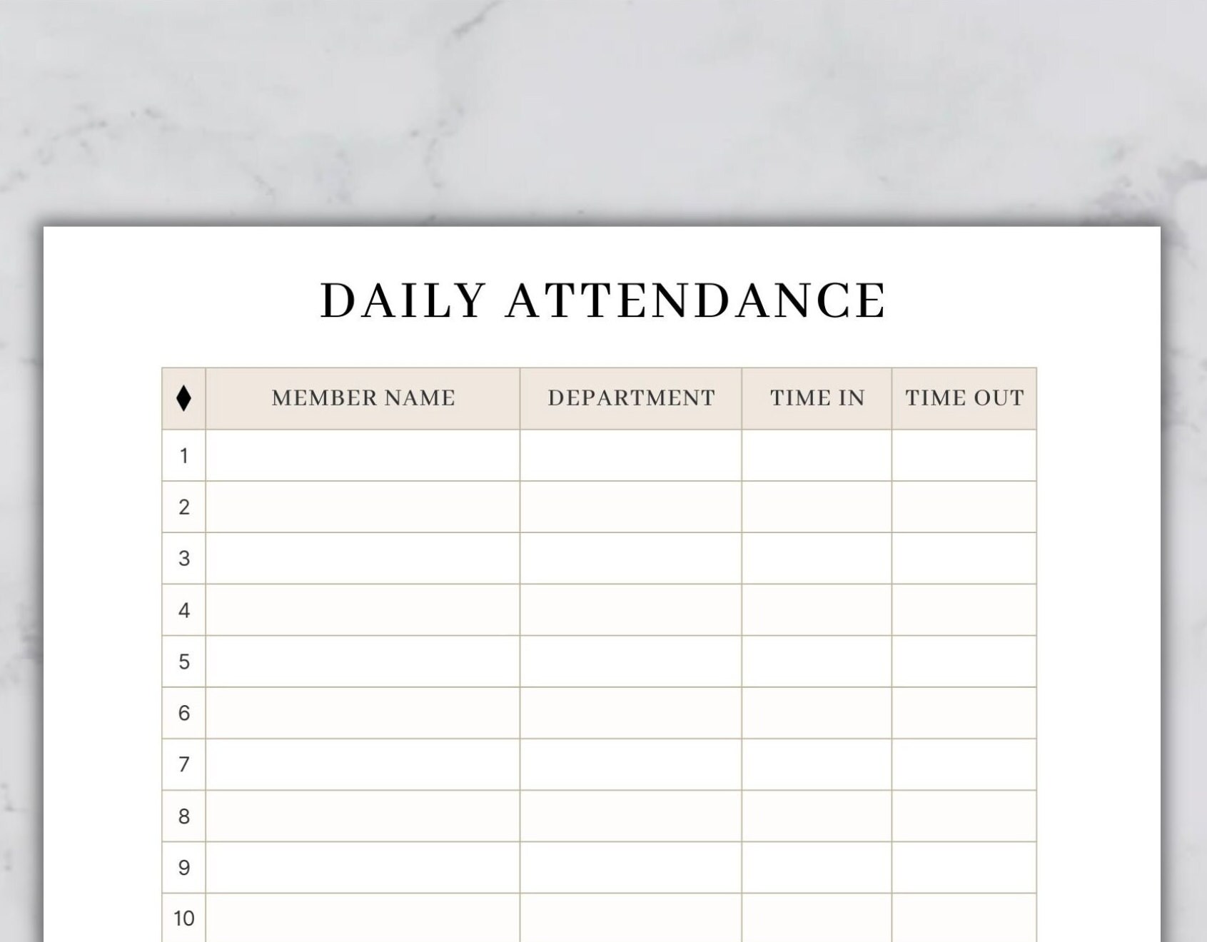 Daily Employee Attendance Log Printable Landscape Working Days, Days ...