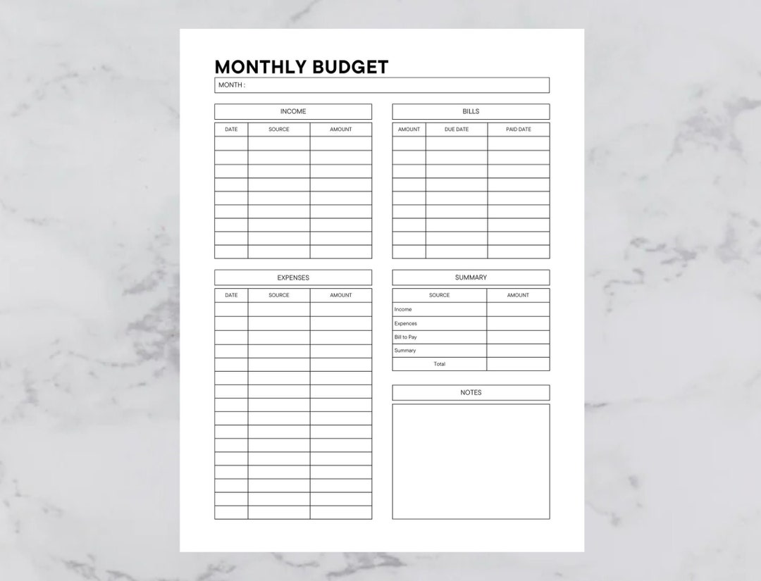Monthly Budget Planner Printable Financial Journal Monthly Budget Sheet ...